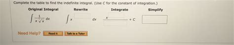 solved complete the table to find the indefinite integral