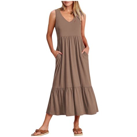 Kureaily Womens Summer Casual Sleeveless V Neck Swing Dress Casual