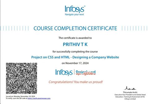 Achievement Webdevelopment Css Html Infosysspringboard Prithiv T K