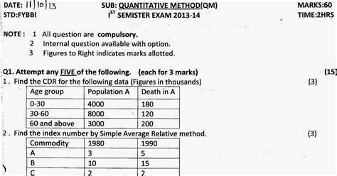 Question Papers Collection Fy B And I Sem I Quantitative Methods