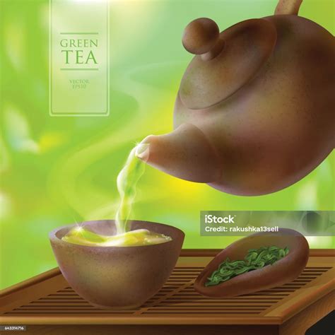 다도 3d 일러스트 벡터 주전자에서 맛 있는 음료의 컵으로 가득합니다 주전자 그릇 녹차 잎 0명에 대한 스톡 벡터 아트 및 기타 이미지 Istock