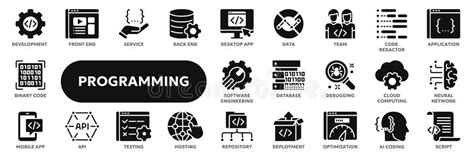 Vector Solid Icons Of Programming And Coding Stock Illustration Illustration Of Developer