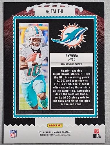2024 Panini Mosaic Tyreek Hill Touchdown Masters Miami Dolphins Card No