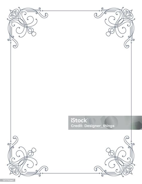 소용돌이 모서리장식 프레임 우아함 테두리 결혼식 인사말 배너 디자인을위한 간단한 윤곽 격리된 벡터 그림 꽃 식물에 대한 스톡 벡터 아트 및 기타 이미지 Istock