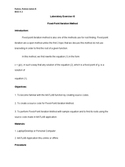 Fixed Point Iteration Method In Matlab Pdf Equations Function Mathematics