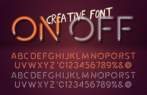 크리에이 티브 현실적인 램프 폰트입니다 라이트 전구 텍스트 효과입니다 벡터 전구 램프 알파벳 Vinous 배경에 고립 벡터