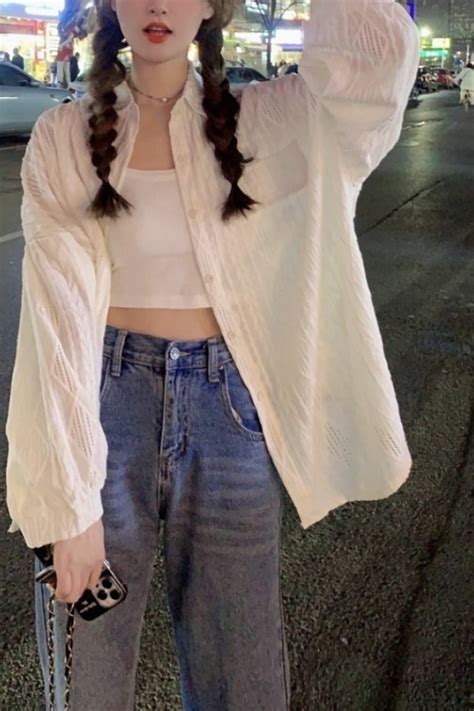 핑크프릴 디아 뜨개질 아가일 긴팔 루즈핏 셔츠