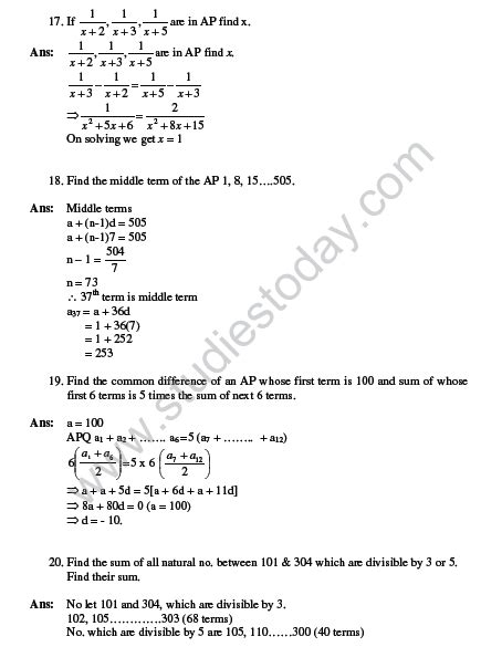 Cbse Class 10 Maths Hots Arithmetic Progressions