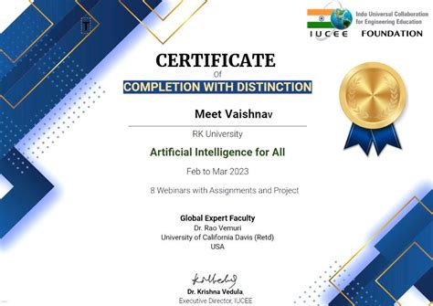 Finished Ai Course With Iucee Certificate Meet Vaishnav Posted On The Topic Linkedin