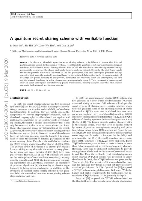 A Quantum Secret Sharing Scheme With Verifiable Function Deepai