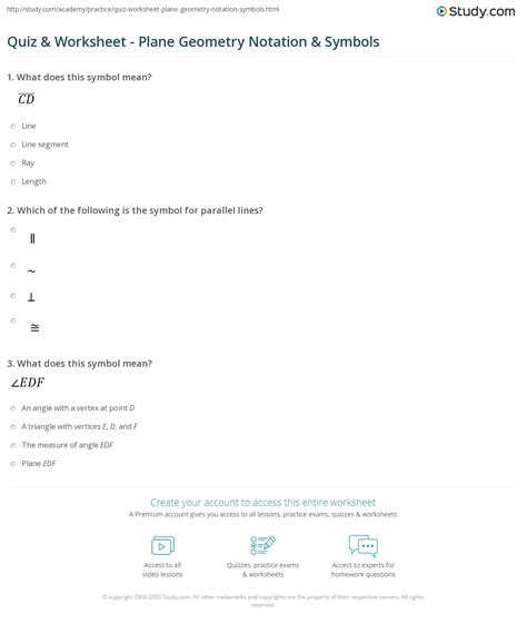 Quiz Worksheet Plane Geometry Notation Symbols Study Com