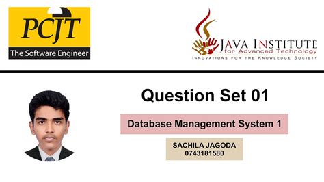 Question Set 01 Database Management System Java Institute Sachila