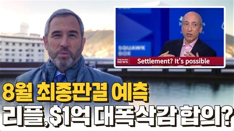 리플 비트코인 이더리움 리플 소송 1억 달러 벌금 후 합의 8월 최종 판결 주장 Youtube