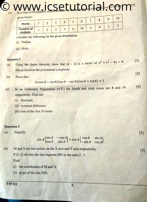 icse tutorials icse 10 previous year question paper 2019 mathematics