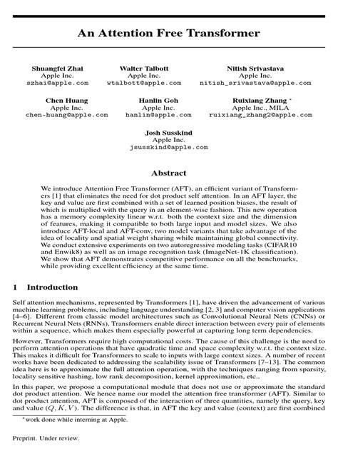 An Attention Free Transformer Cropped Pdf Artificial Neural Network Applied Mathematics