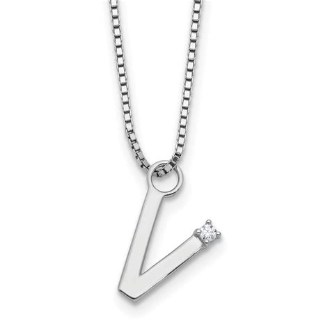 White Ice Sterling Silver Rhodium Plated 18 Inch Diamond Letter V