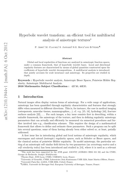 Pdf The Hyperbolic Wavelet Transform An Efficient Tool For Multifractal Analysis Of