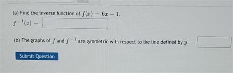 [solved] Please Solve A Find The Inverse Function Of F X 6x 1