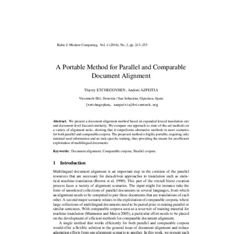 A Portable Method For Parallel And Comparable Document Alignment Acl