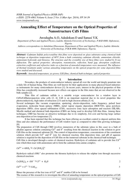 Pdf Annealing Effect Of Temperature On The Optical Properties Of Nanostructure Cds Films