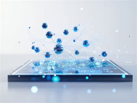 A Sleek 3d Render Of A Quantum Computing Interface With Futuristic Floating Particles Stock