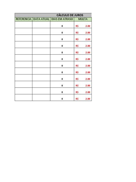 Planilha Para Cálculo De Multa E Juros Pdf