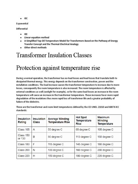 Transformer Insulation Classes Protection Against Temperature Rise