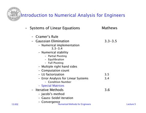 Lect 5 Lect 5 Introduction To Numerical Analysis For Engineers • Systems Of Linear Equations