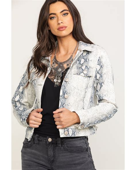 Product Name Shyanne Womens Python Print Denim Trucker Jacket