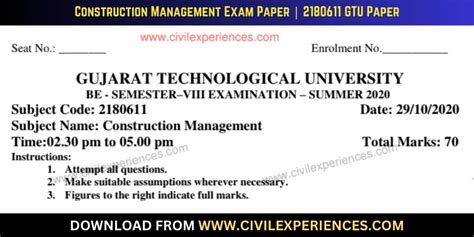 Download Be 8th Sem Construction Management Gtu Paper 2180611 Summer
