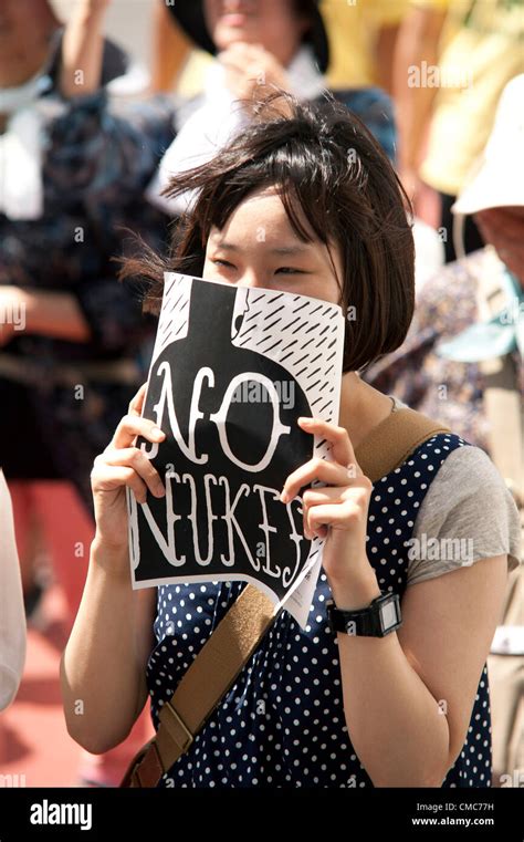 July 16 2012 Tokyo Japan A Young Japanese Protestor Displays A