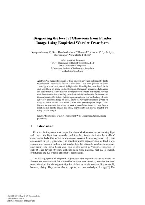 Pdf Diagnosing The Level Of Glaucoma From Fundus Image Using Empirical Wavelet Transform