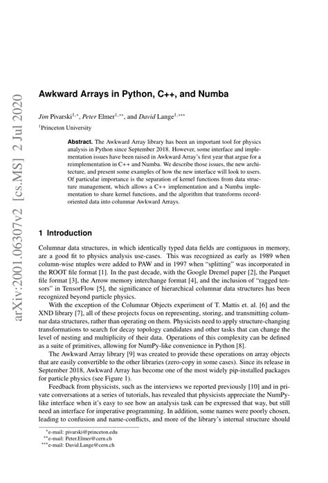 Pdf Awkward Arrays In Python C And Numba