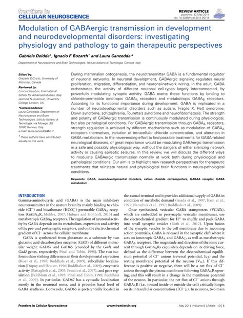 Pdf Modulation Of Gabaergic Transmission In Development And Neurodevelopmental Disorders