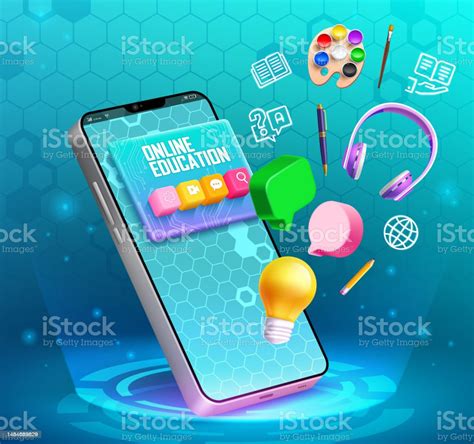 온라인 교육 벡터 디자인 학생 Elearning을 위한 휴대폰 요소가 포함된 온라인 교육 텍스트 개념에 대한 스톡 벡터 아트 및 기타 이미지 Istock