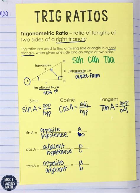 Geometry Trig Ratios Worksheet