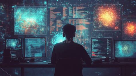 A Person Analyzes Complex Data Visualizations In A Modern Tech