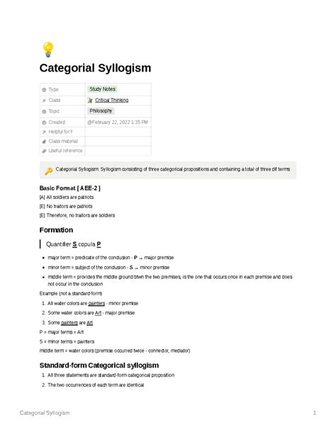Categorial Syllogism This Note Is For The Logic Class Philosophy Named Critical Thinking Categorial Syllogism This Note Is For The Logic Class Philosophy Named Critical Thinking