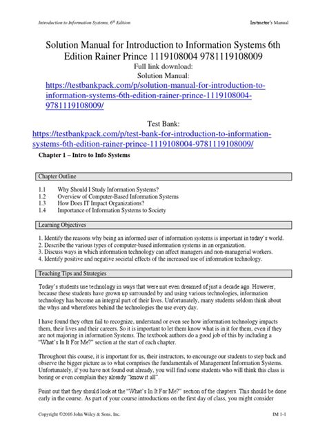 Introduction To Information Systems 6th Edition Rainer Prince Solution Manual Pdf