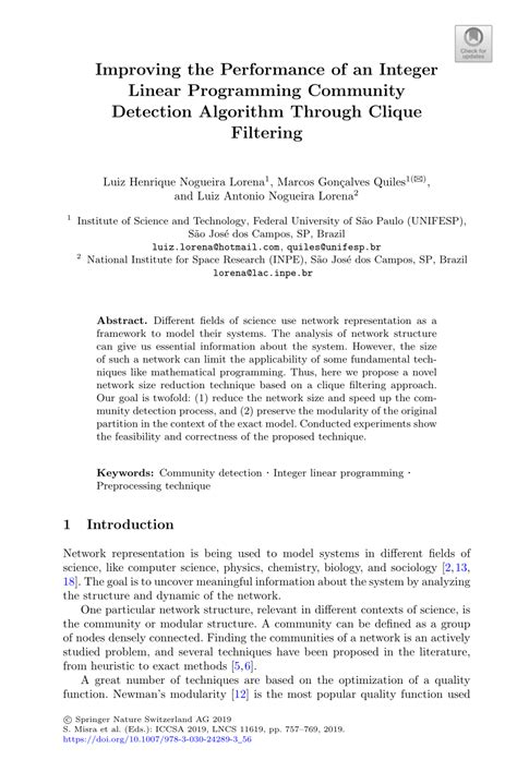 Pdf Improving The Performance Of An Integer Linear Programming