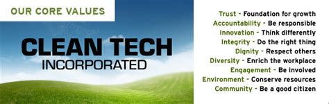 Clean Tech Our Company Our Core Values