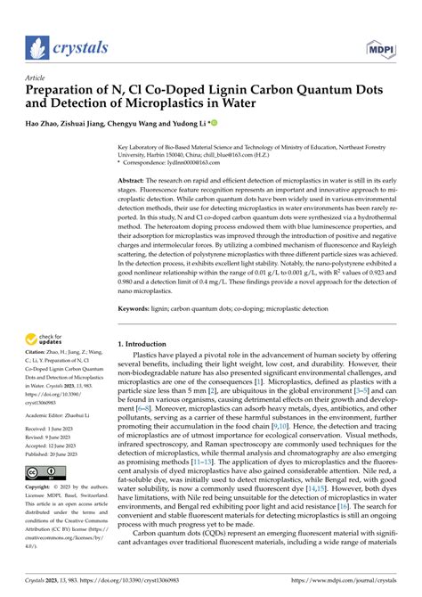Pdf Preparation Of N Cl Co Doped Lignin Carbon Quantum Dots And Detection Of Microplastics In