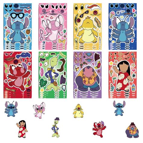 디즈니 스티치 만화 퍼즐 스티커 애니메이션 귀여운 어린이 얼굴 만들기 Diy 장난감 재미있는 조립 직소 어린이 소년 소녀