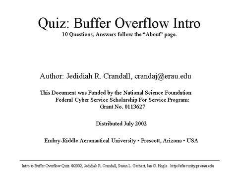 Quiz Buffer Overflow Intro 10 Questions Answers Follow