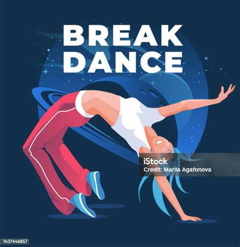 브레이크 댄서 소녀 밤 공간 별과 행성을 배경으로 합니다 댄스 이벤트 광고 벡터 평면 그림 거리에 대한 스톡 벡터 아트 및 기타 이미지 Istock
