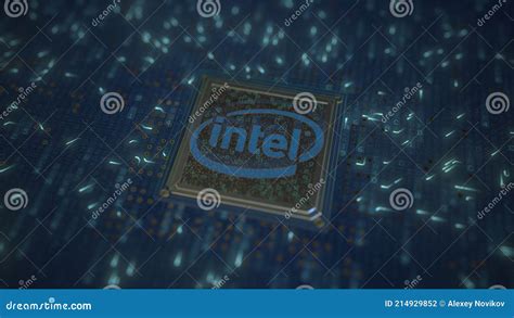 Intel Logo On The Chip On Computer Board Conceptual Editorial 3d