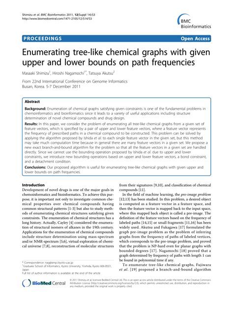 Pdf Enumerating Tree Like Chemical Graphs With Given Upper And Lower Bounds On Path Frequencies