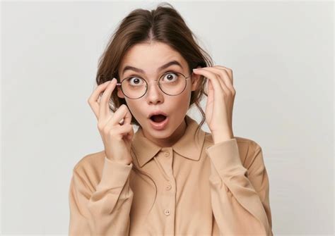 A Woman Wearing Glasses That Says She Is Wearing A Brown Shirt