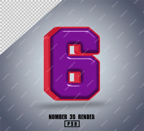 3d Render Número 6 Color Rojo Púrpura Brillante Archivo Psd Premium