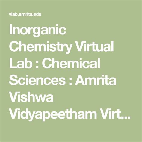 Inorganic Chemistry Virtual Lab Chemical Sciences Amrita Vishwa